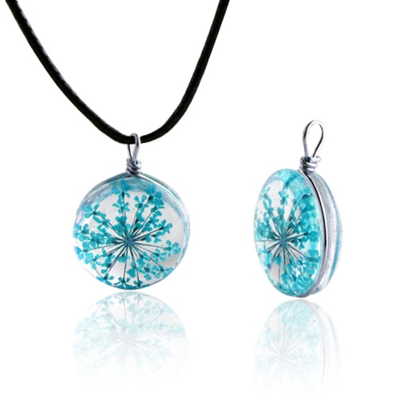 Jewelry | Blue Dried Flower Glass Ball Rope Chain Necklace | Poshmark